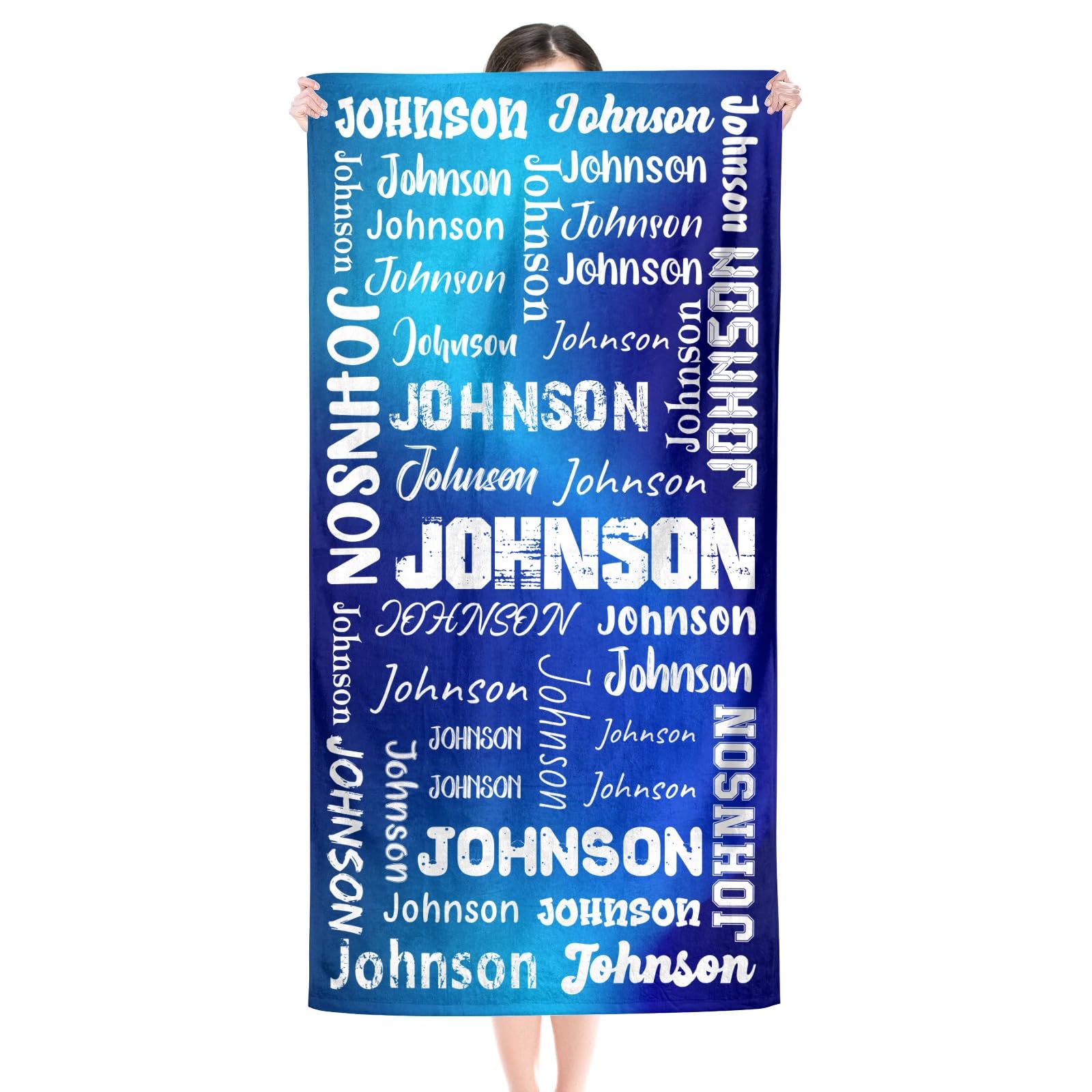 Personalized Beach Towel with Name Custom Oversized Large Towels Pool Towel Bath Towel Mat for Kids Adult Gift (Blue)