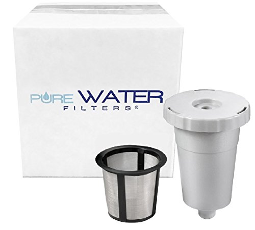 Reusable Coffee Holder and Filter Set, Grey 3 part with filter basket works with Keurig My K-Cup Home brewers by PureWater Filters