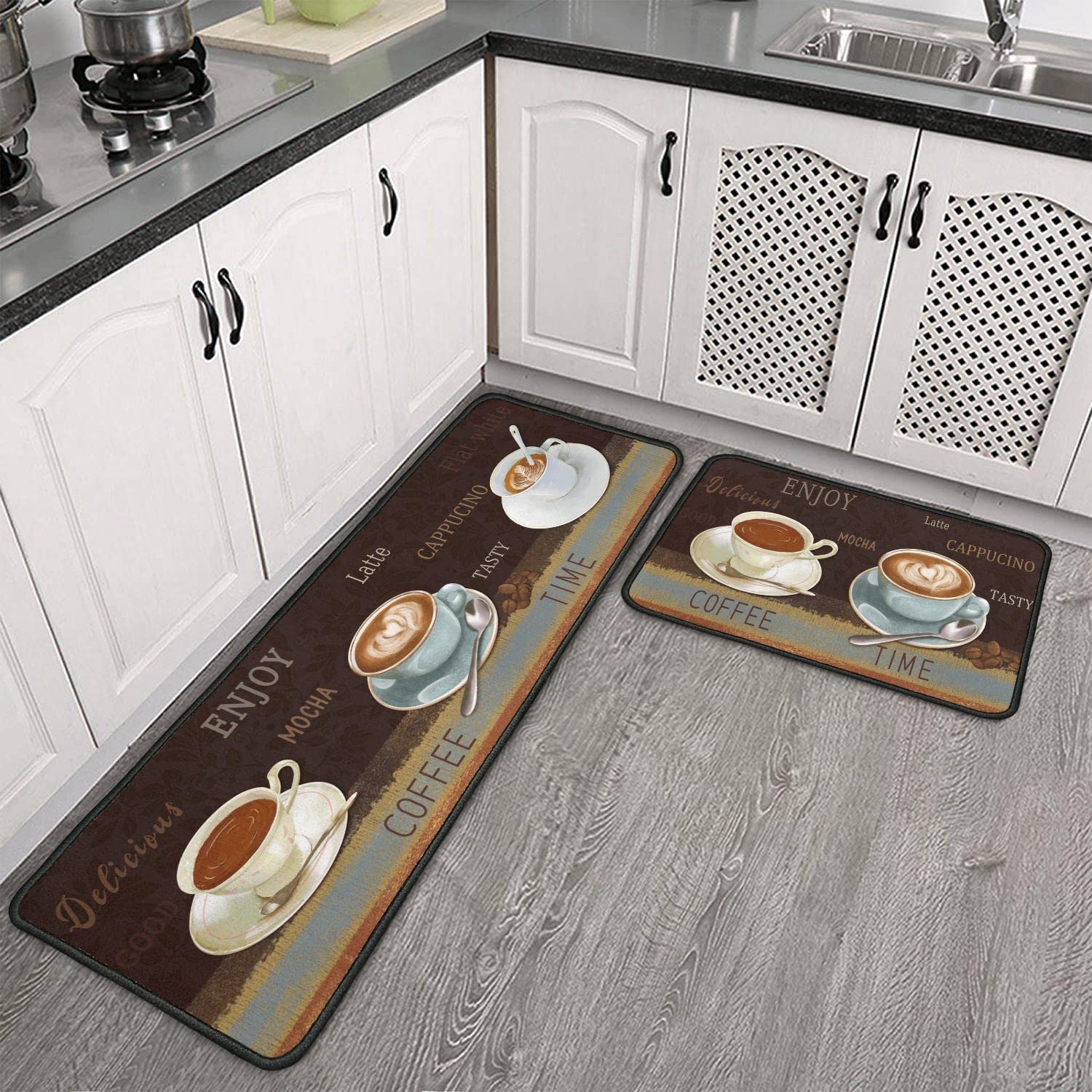 Sunflower Theme Kitchen Decor Rug 2 Pieces Set Absorb Water Runner Rugs Washable Apply to Kitchen, Sink, Laundry, Bathroom,Sunflower Decorations Indoor Floor Mat 17"x 47" + 17"x30" Grey