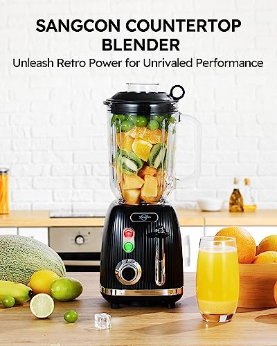 Sangcon 800W Blender for Shakes and Smoothies with 57 Oz Glass Jar & 10 Oz Grinding Cup, Smoothie Blenders and Food Processor Combo for Kitchen with 2 Speeds + Pulse, 6 Fins Blade & Grinding Blade