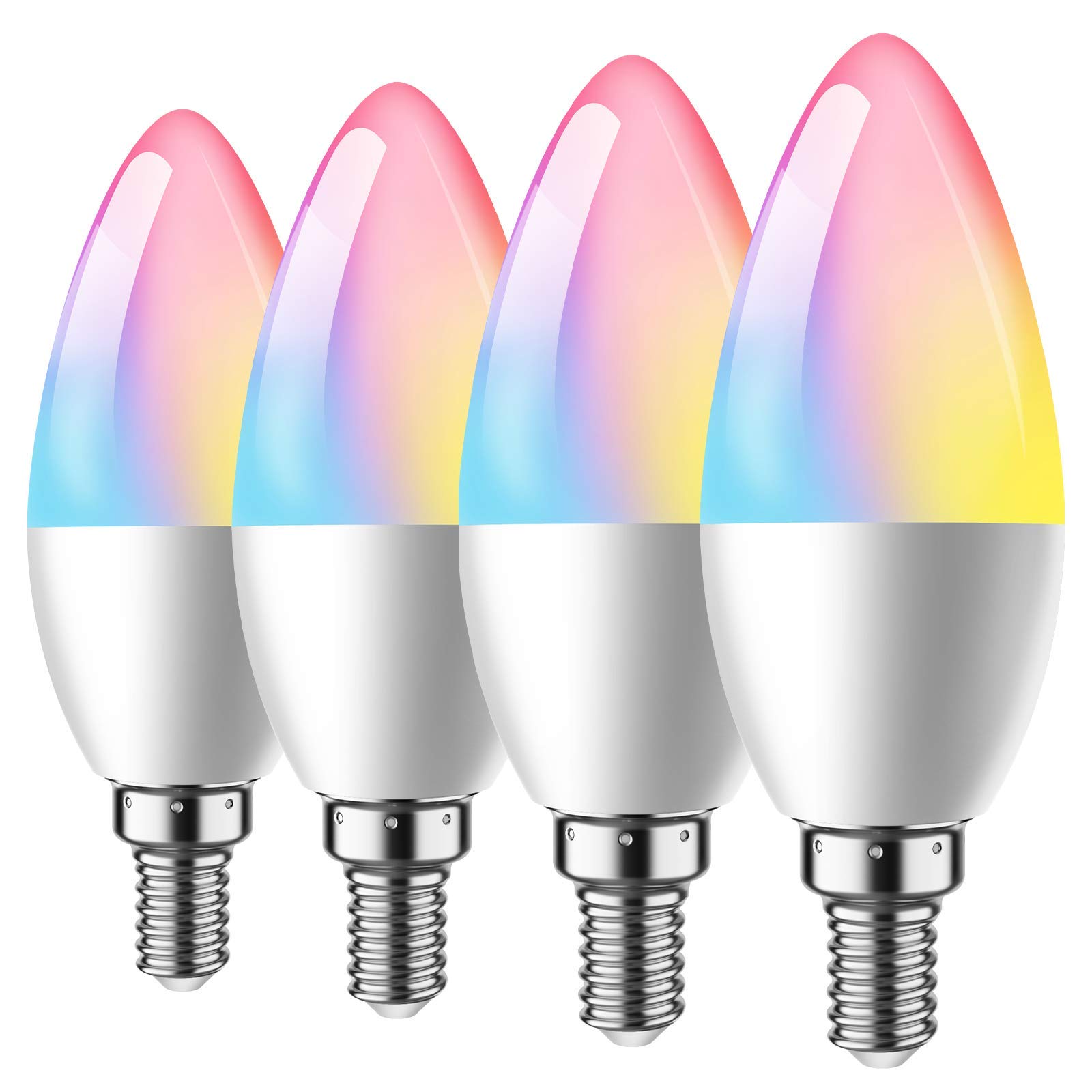 Smart Candelabra LED Bulb, E12 WiFi-Bluetooth Chandelier Light Bulb, Compatible with Alexa Google Home, Tunable White 2700K-6500K & RGB Candle Bulb, Music Sync 5W 400 Lumens