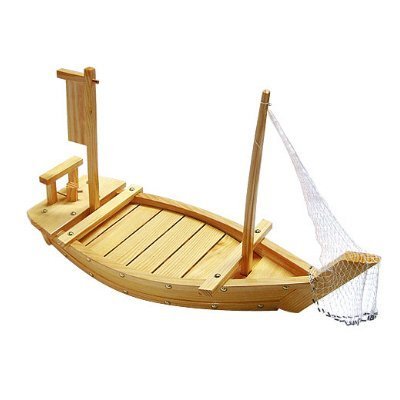 THY COLLECTIBLES Wooden Japanese Sashimi Sushi Boat Plate Serving Tray With Fishing Net (48" (120cm))