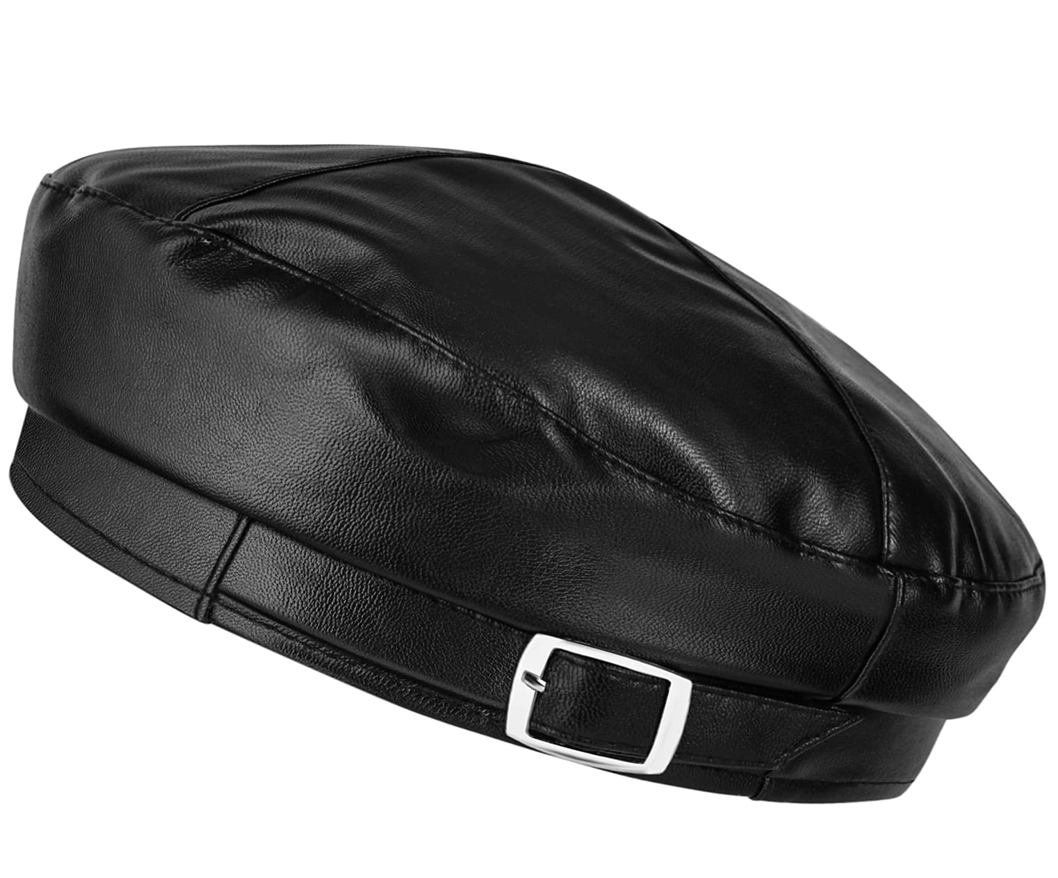 WETOO Women Beret Hat PU Leather Beret French Black Beret Artist Beret Cap