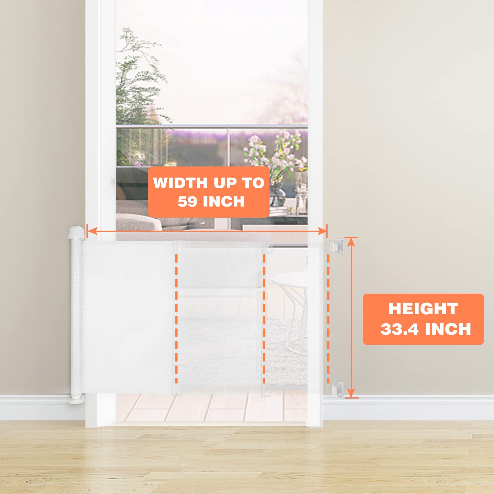 Retractable Baby Gate Mesh Safety Gate for Dog Indoor,Outdoor or Stairs 34" Tall Extends to 59" (White)