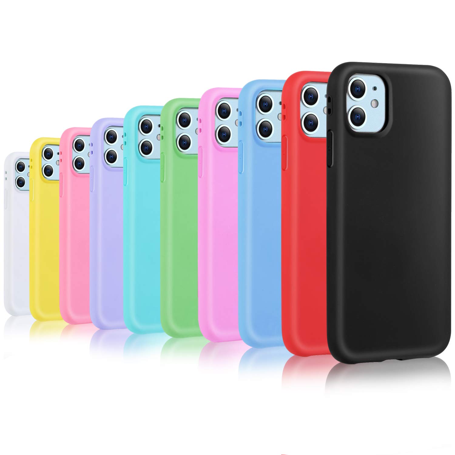 Pofesun Slim Fit iPhone 11 Case, 10 Pack Ultra-Thin Soft Silicone Protective Gel Phone Case Cover Compatible with iPhone 11 (6.1 Inch)-Black,Rose,Yellow,Rose,Green,White,Pink,Purple,Blue,Mint