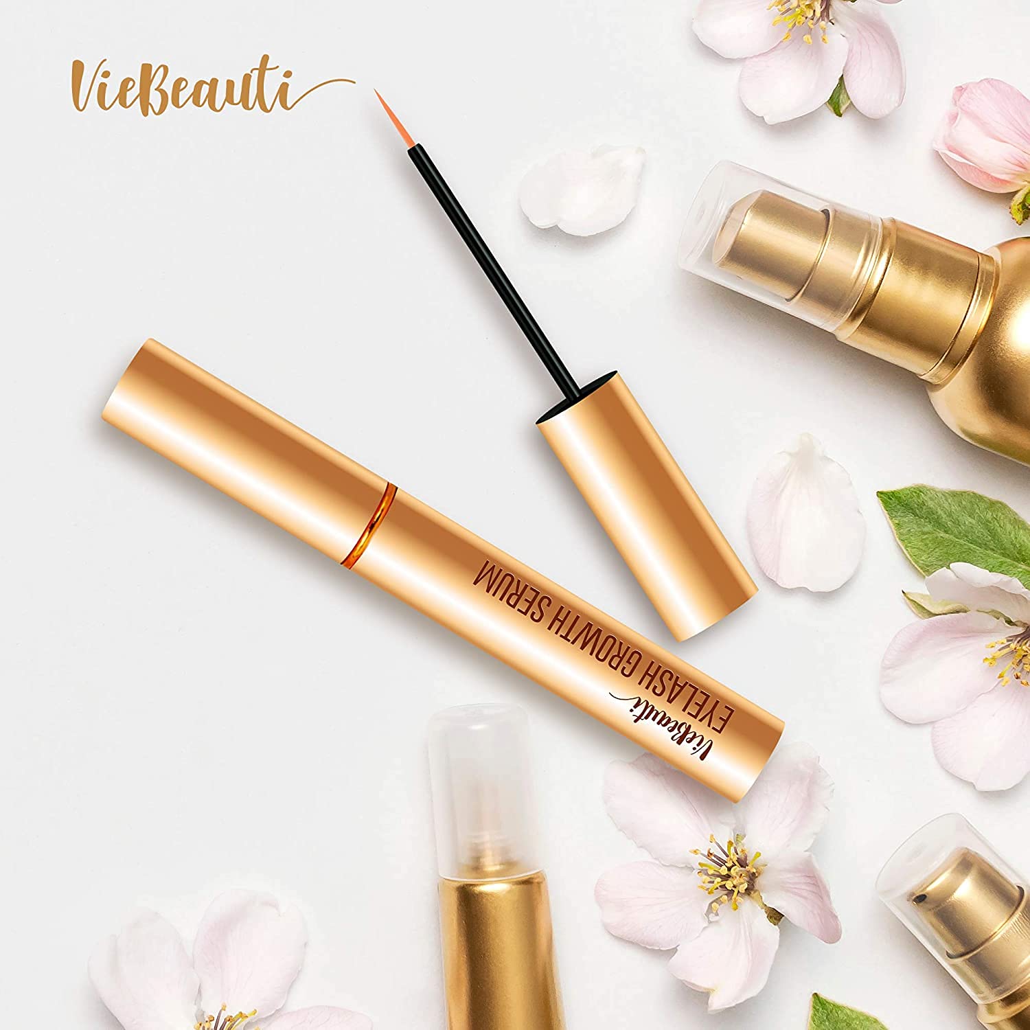 VieBeauti Premium Eyelash Serum and Eyebrow Enhancement Formula, Boosts Lash for Thicker, Fuller Looking Lashes and Eyebrows (3ML) | Gold Packaging, 0.1 Fl. Oz.