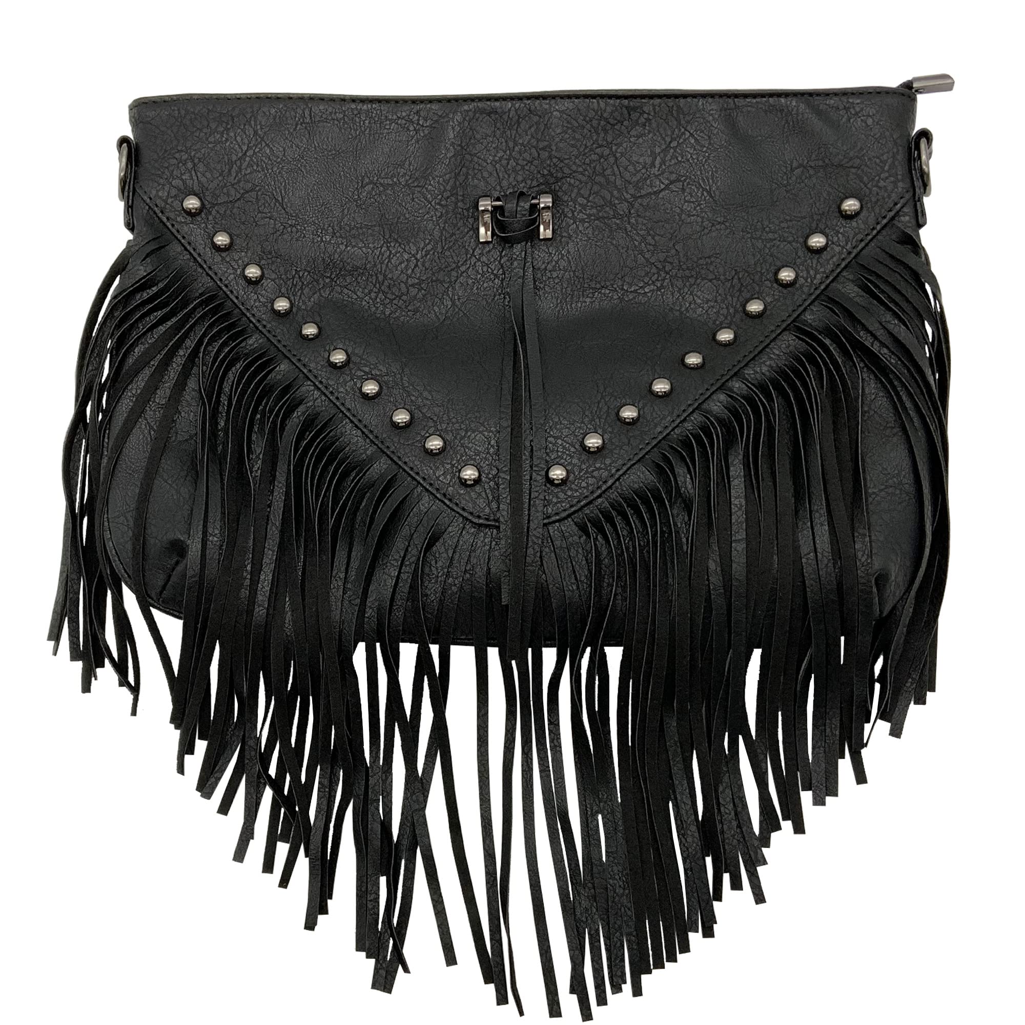 TopTTanBo Studded Fringe Tassel Shoulder Bag HOBO Messenger Bag Women's Leather Crossbody Handbags (Brown)