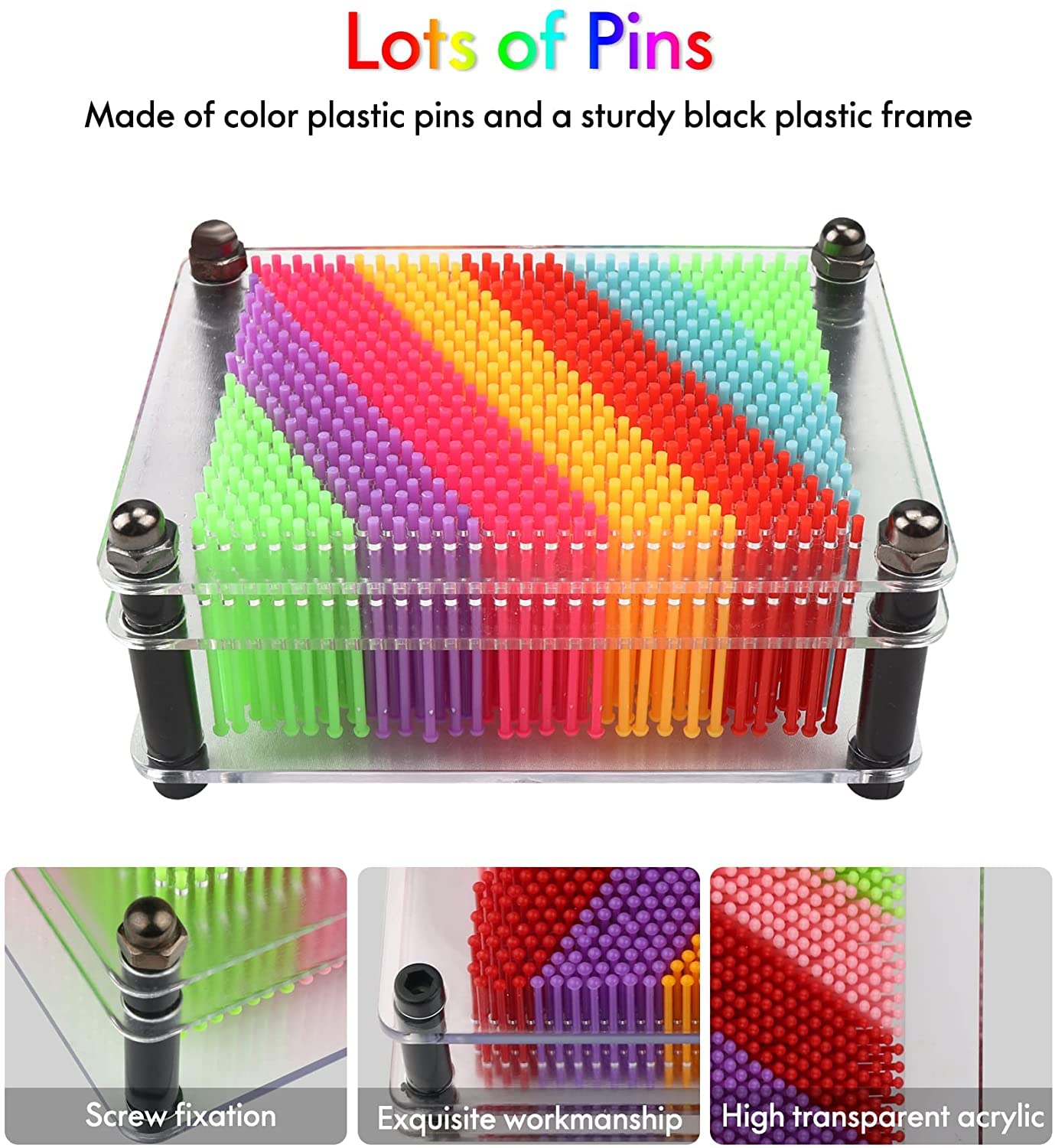 ZJMZZM 3D Pin Art Toy – Unique Rainbow Plastic Pin Art Board for Kids,3.7 * 5 inch 3D Pin Impression Sculpture Needle Toys to Inspire Imagination and Creativity for Children (Small)