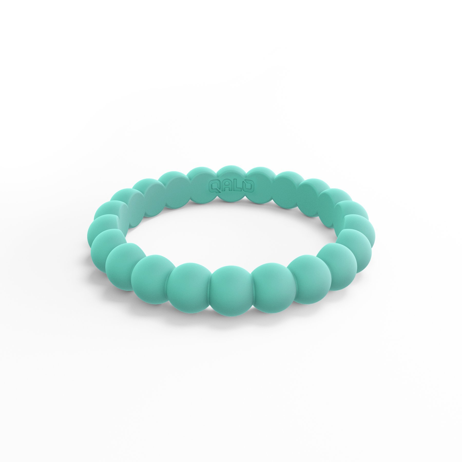 QALO Women's Rubber Silicone Ring, Stackable Bead, Rubber Wedding Ring for Women, Breathable, Durable Engagement Silicone Band, 4mm Wide 2.5mm Thick, Pacific Opal, Size 9