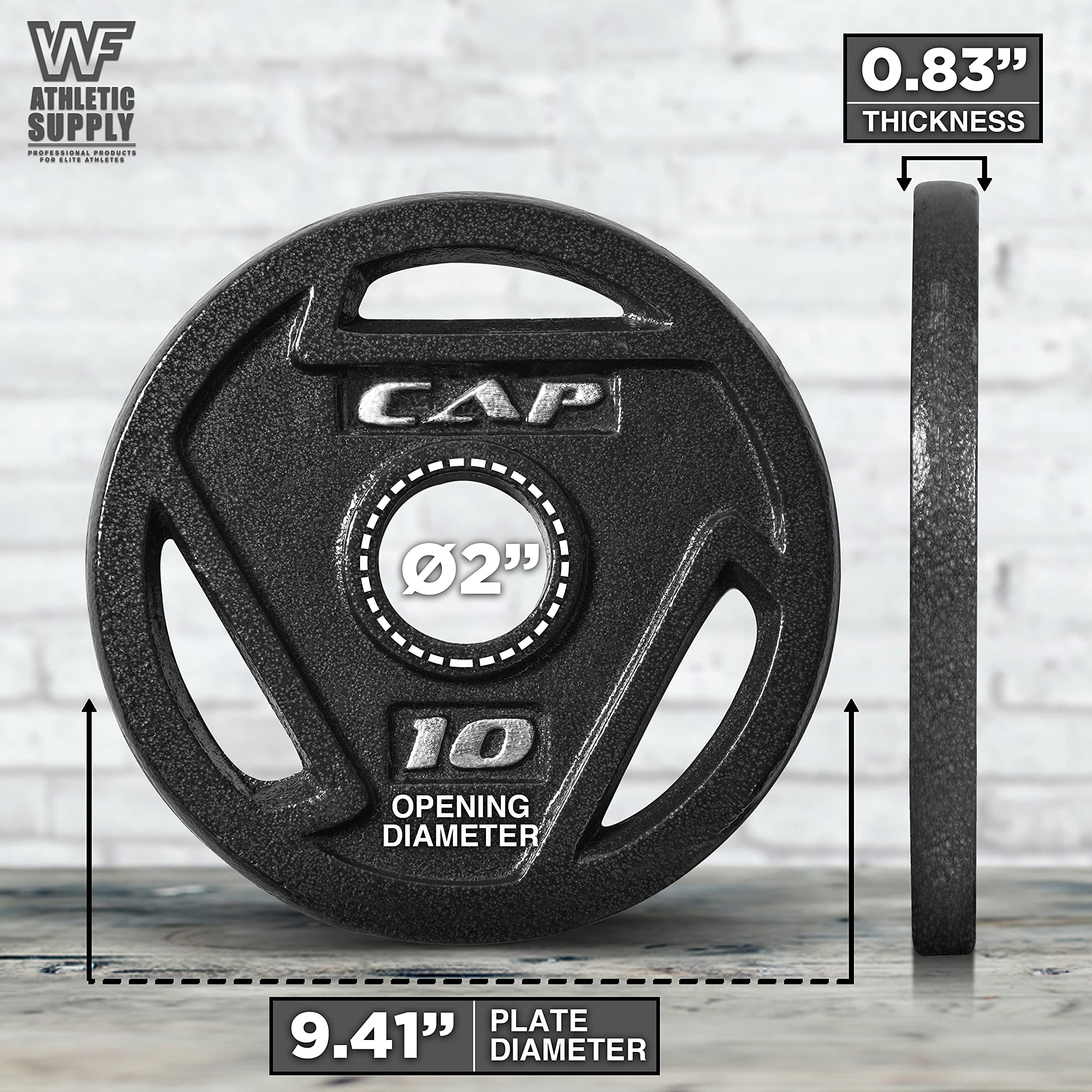 WF Athletic Supply Cast Iron 2-Inch Olympic Grip Plate for Strength Training, Muscle Toning, Weight Loss & CrossFit - Charcoal, 10LB, Set of 4