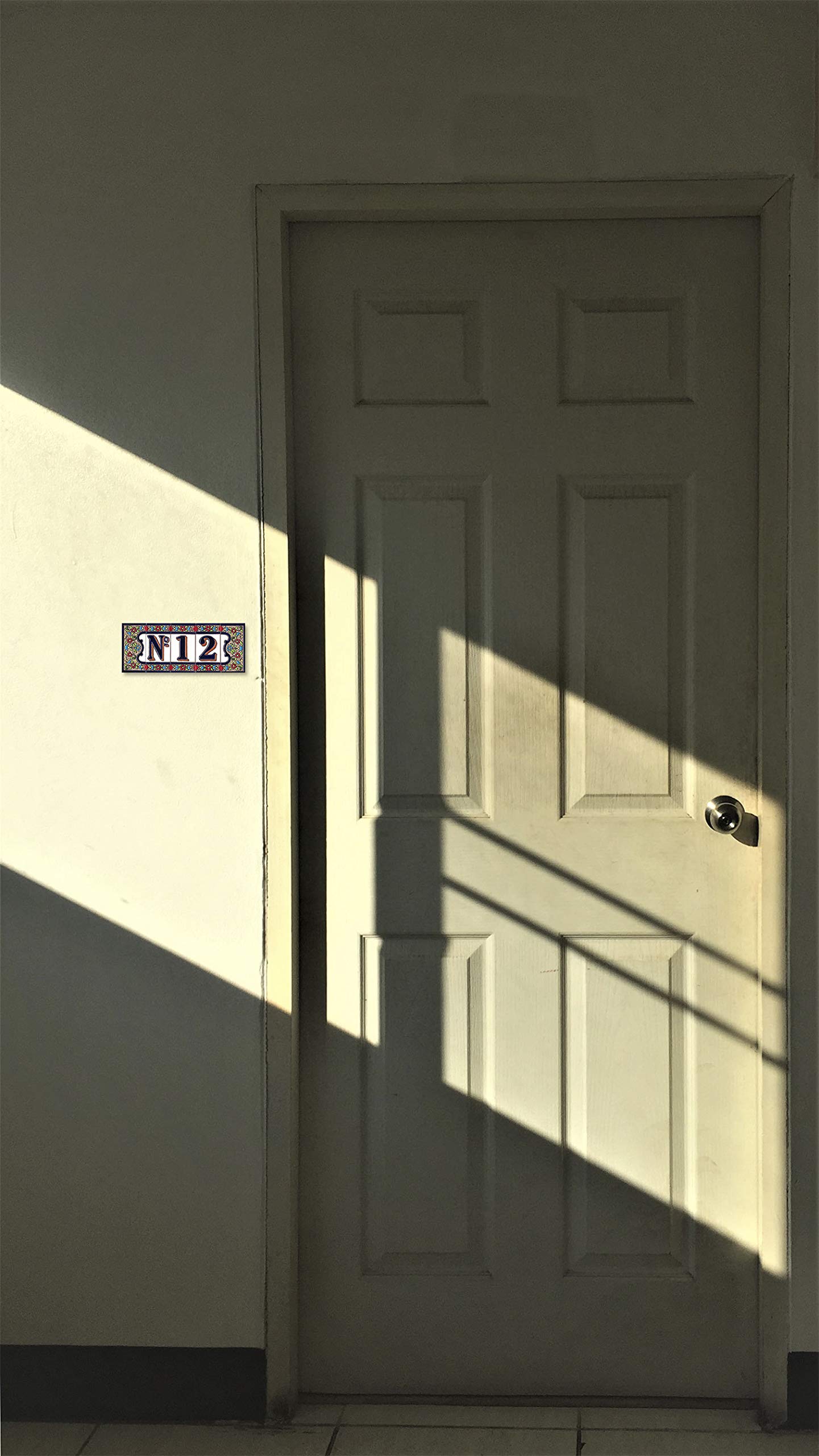 Toro del Oro - House Number - Number for House, Glazed Ceramic, Hand Painted Spanish Technique Cuerda Seca, Names and Addresses, Flower Model 5,5 x 10,5 cm (8)