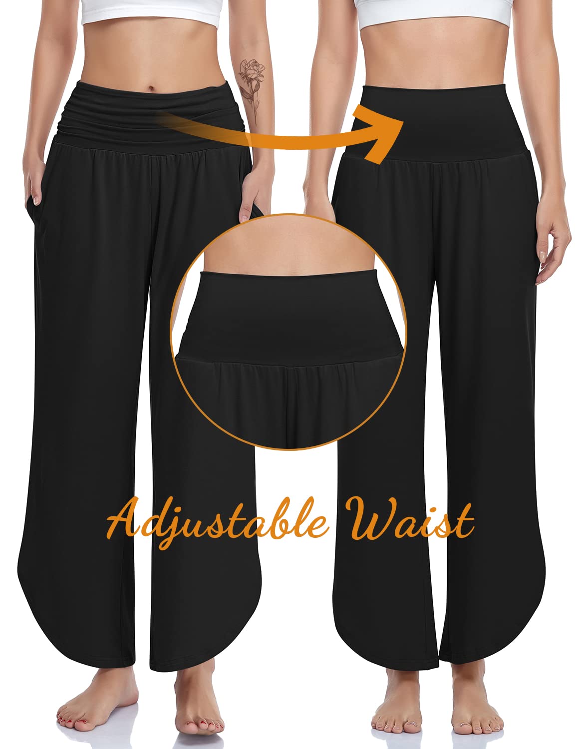 UEU Women's Wide Leg Yoga Pants High Waisted Comfy Dance Sweatpants Loose Casual Soft Lounge Joggers for Women with Pockets (Black, S)