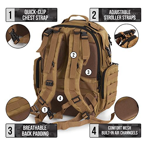 Sager Creek Dad Diaper Bag Backpack with Changing Pad. Waterproof Military Diaper Backpack for Men w/Insulated Compartment (Brown)