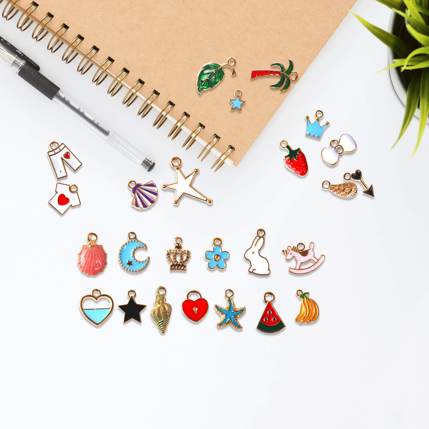 SANNIX 110pcs Assorted Gold Plated Enamel Pendants Necklace Bracelet Charms for Jewelry Making