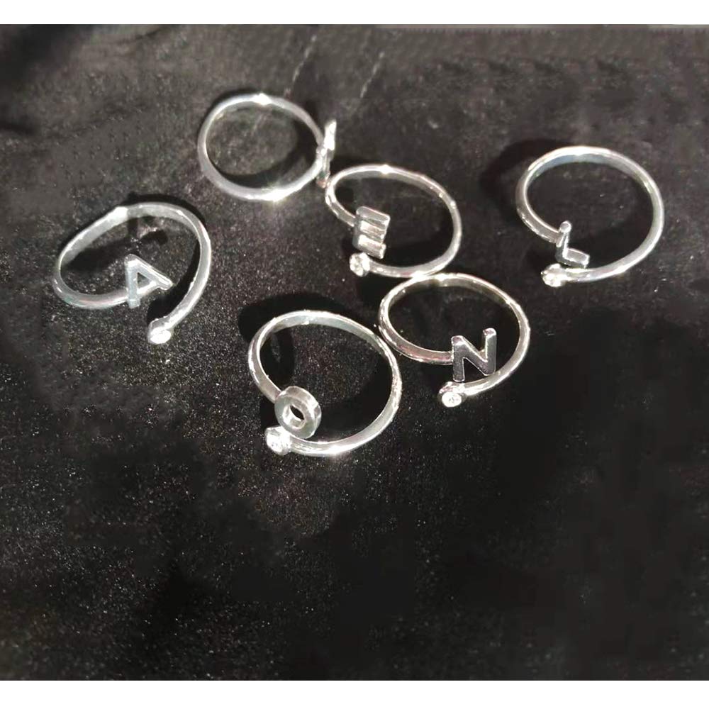 Silver Initial Letter Ring Stackable Rings for Women Fashion Rings Initial Alphabet Knuckle Rings A-Z Silver Crystal Adjustable Finger Ring for Women Jewelry