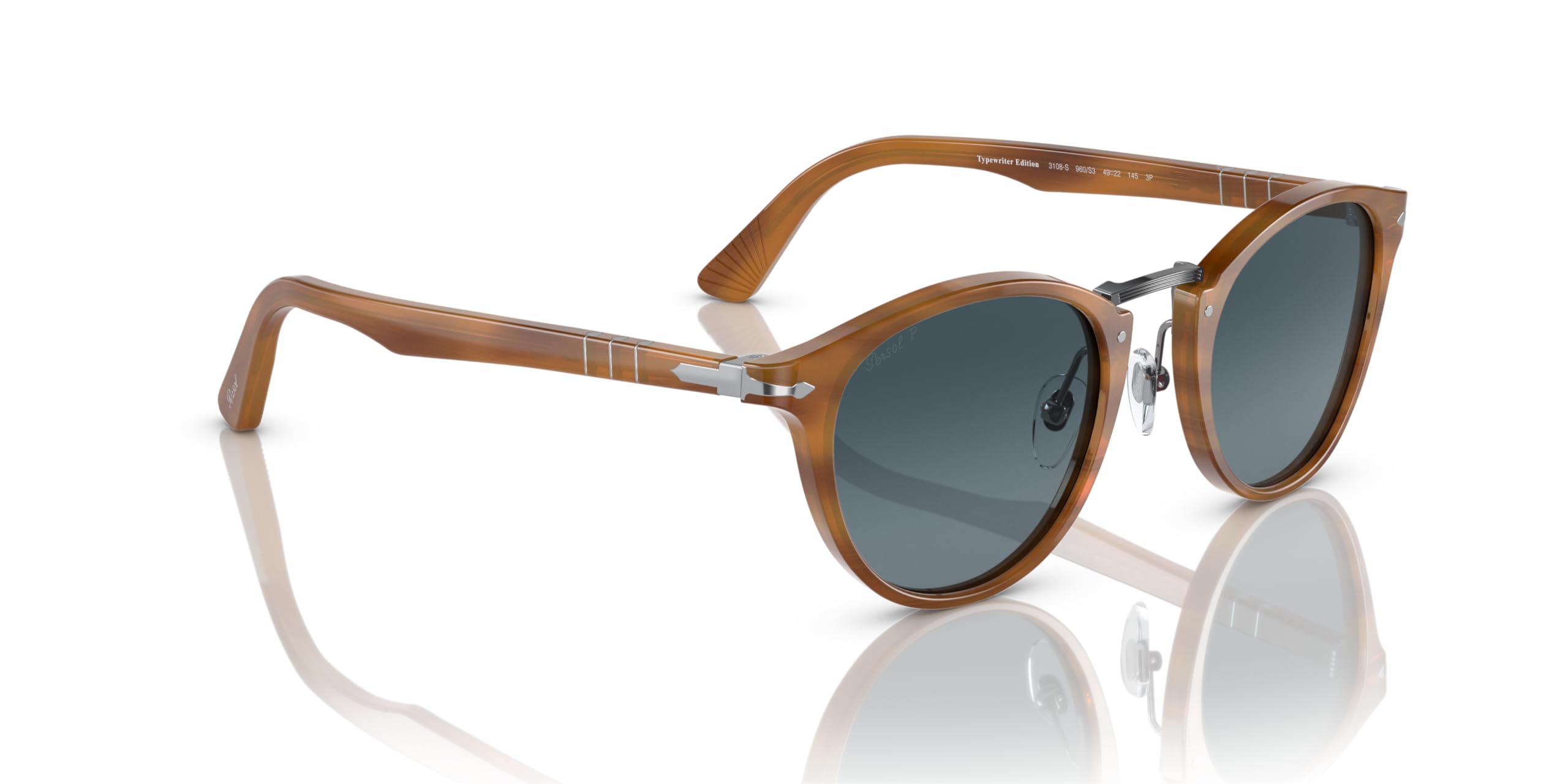Persol PO3108S Round Sunglasses, Striped Brown/Blue Gradient Polarized, 49 mm