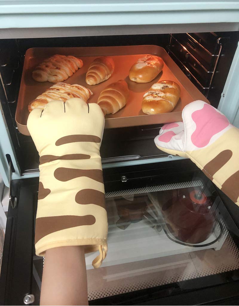 Thick Cotton Oven Mitts Cute Cat/Paw Design Baking Gloves Heat Resistant Cooking Gloves Potholder Funny Grilling Microwave Mittens Backer Kitchen Tools, 1 Pair