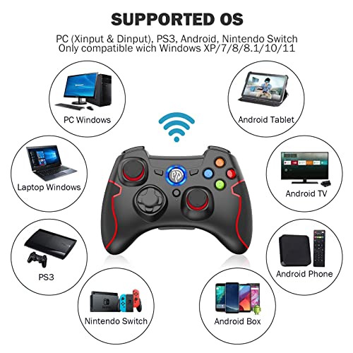 PS3 Dualshock Gaming Controller, EasySMX Wireless 2.4G Gamepads with Vibration Fire Button Range up to 10m Support PC (Windows XP/7/8/10), Playstation 3, Android, TV Box Portable Gaming Joystick