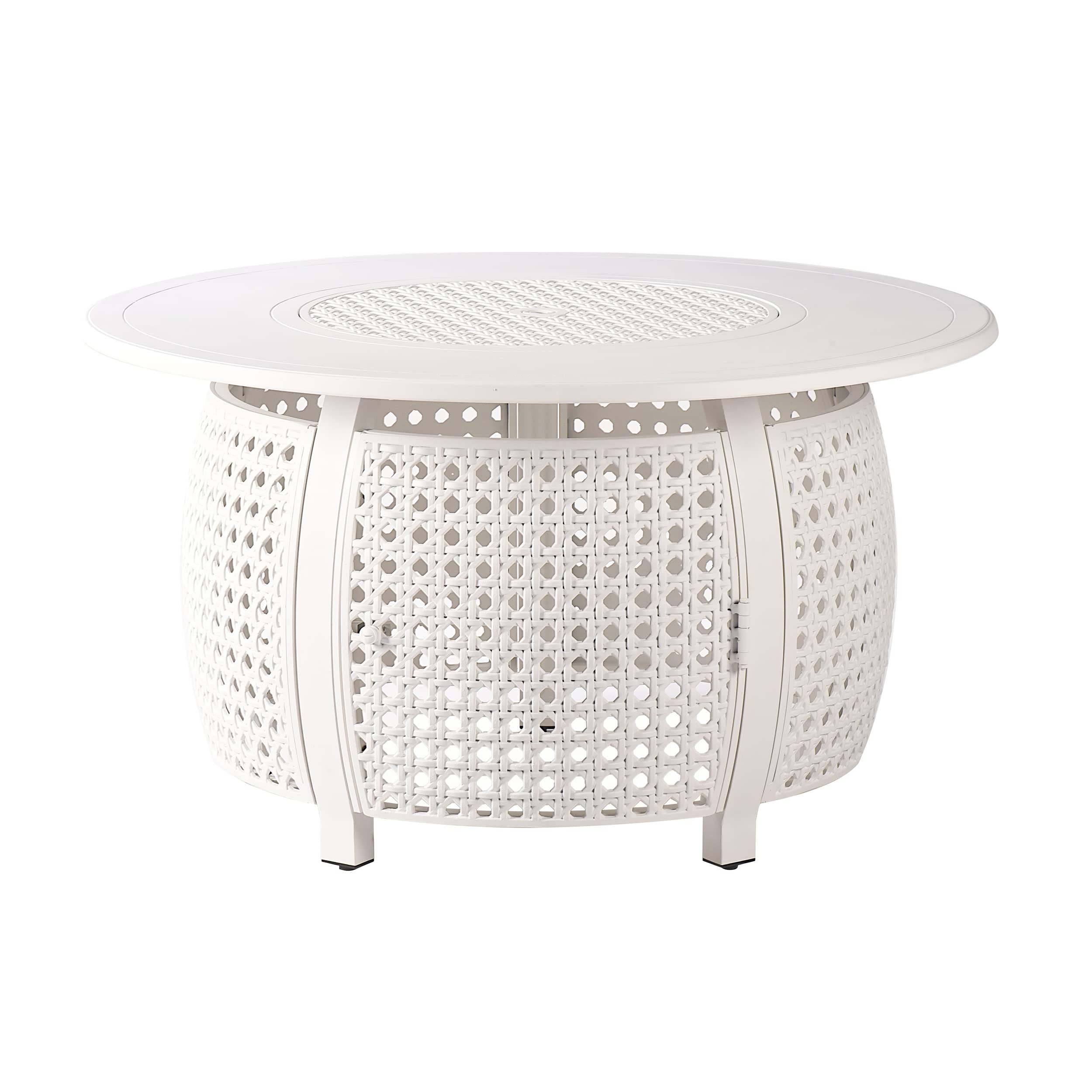 Oakland Living Round 44 in. x 44 in. Aluminum Propane Fire Pit Table with Glass Beads, Two Covers, Lid, 57,000 BTUs in White Finish