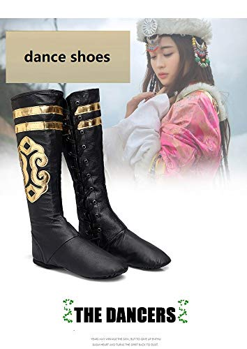 Tianrui Crown Women and Ladies Mongolian Dance Shoes, Antiskid Shoes,Leather Dance Boot (Leather,46) Black