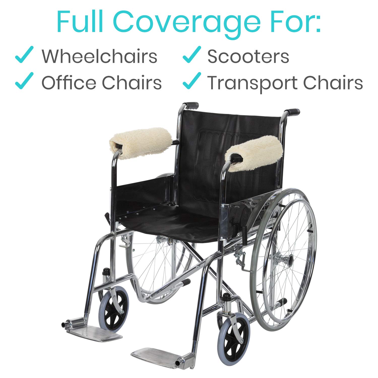 Vive Wheelchair Armrest Cover (Pair) - Memory Foam Sheepskin Pad for Office & Transport Chair - Soft Support Cushion Accessories for Padded Arm Rest, Kids, Adults - Comfort Padding Pressure Relief