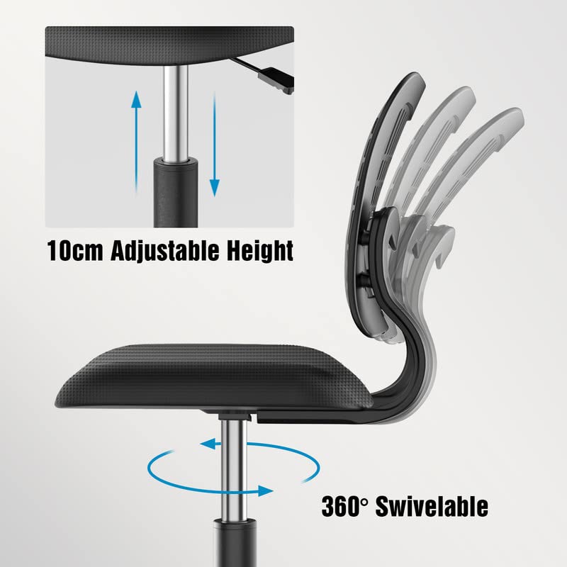 PALONE Desk Chair Armless Office Chair Computer Home Office Middle-Back Mesh Task Swivel Rolling Adjustable Height Seat Chair No Arms for Small Space with Lumbar Support (Black)