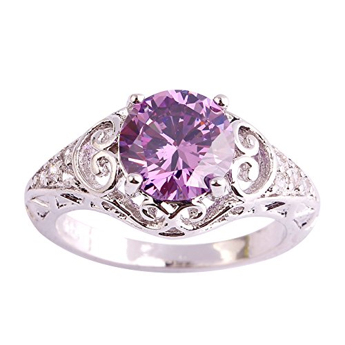 Psiroy 925 Sterling Silver Plated Round Simulated Amethyst Floral Cocktail Ring for Women Size 9
