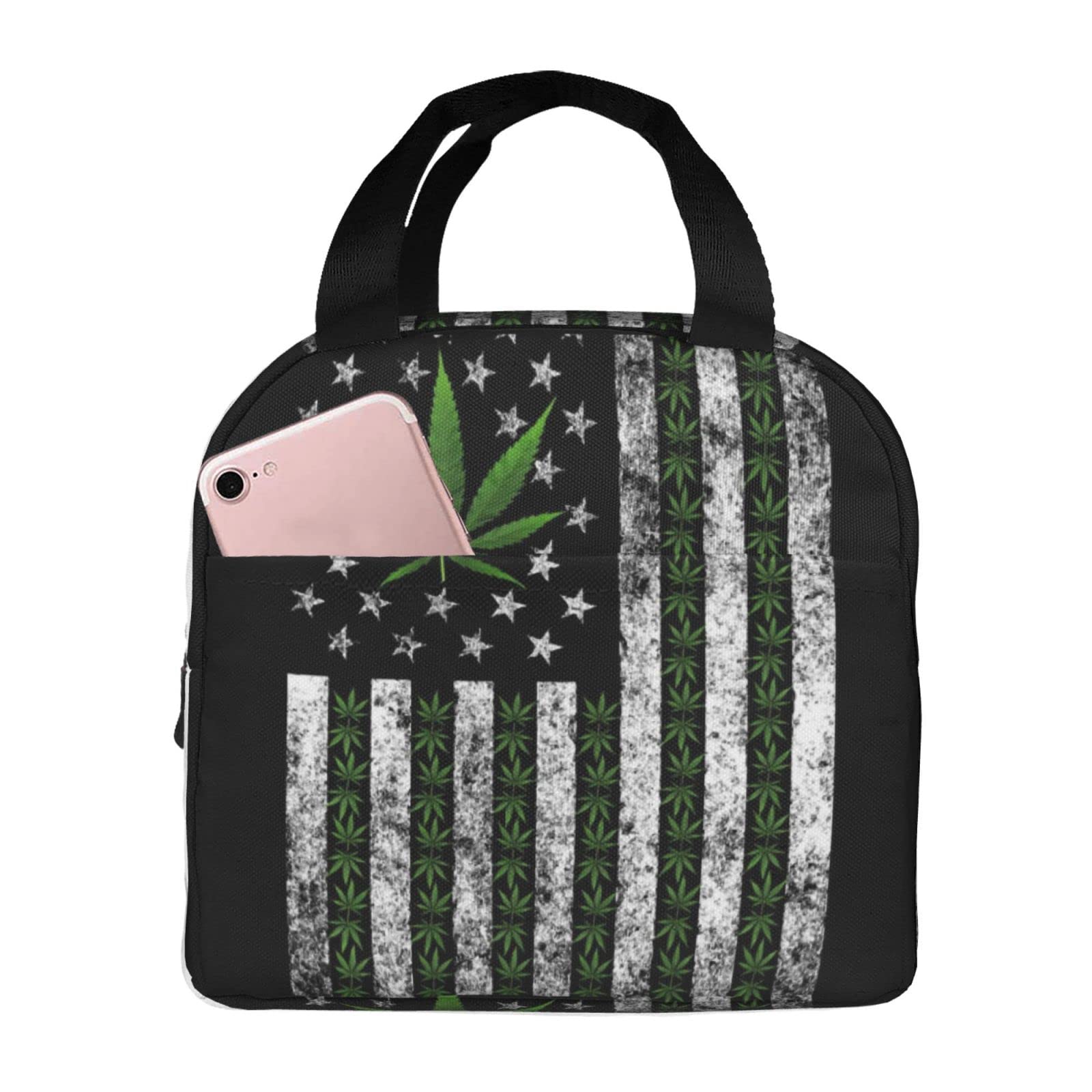 Usa Flag Marijuana Leaf Flag Weed Reusable Insulated Lunch Bag For Women Men Waterproof Tote Lunch Box Thermal Cooler Lunch Tote Bag For Work Office Travel Picnic