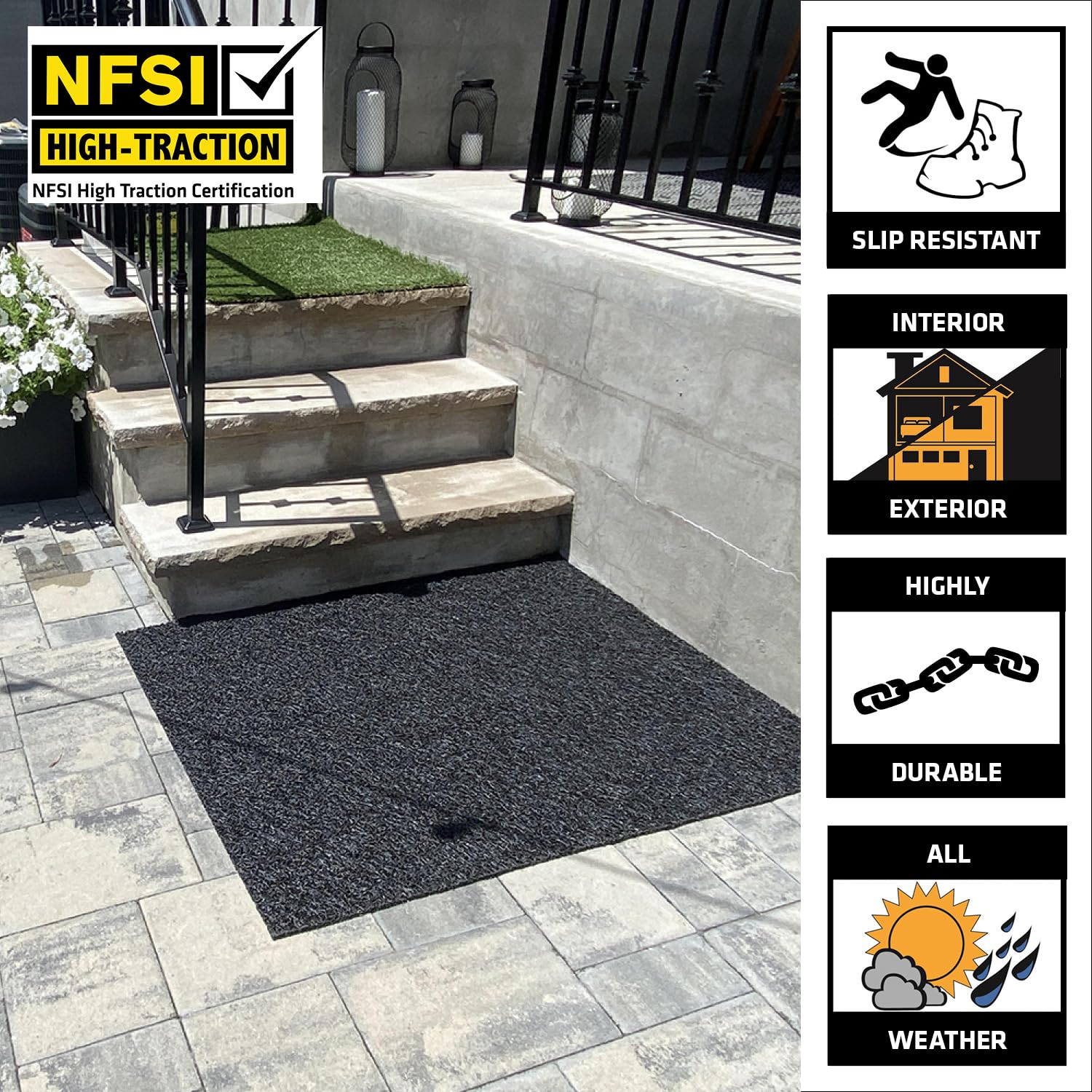 Sikagard-375 Vinyl mesh and Heavy-Duty Utility mat - Black - Flexible Scraper mat - drainable - Impact and Weather Resistant - 3x4 ft.