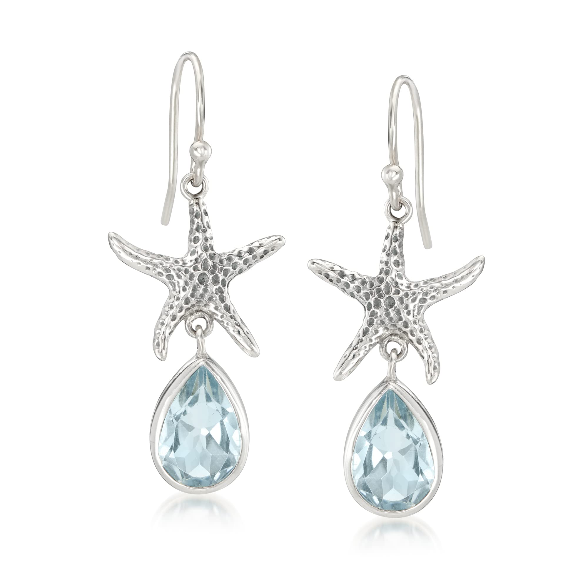 Ross-Simons 7.00 ct. t.w. Sky Blue Topaz Bali-Style Starfish Drop Earrings in Sterling Silver