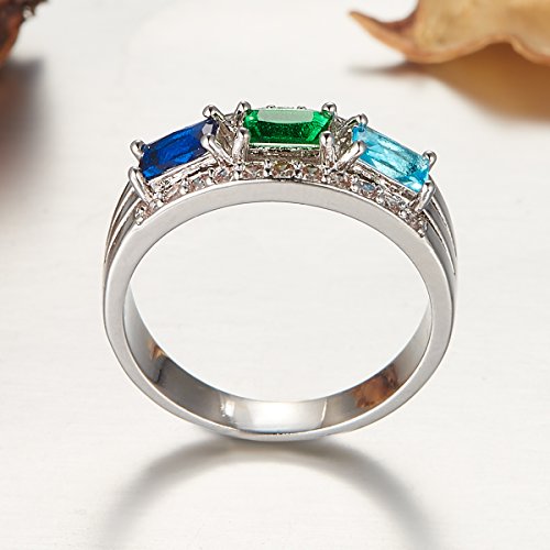 Psiroy 925 Sterling Silver Created Emerald Quartz Filled 3 Stone Ring Stacking Band Size 6