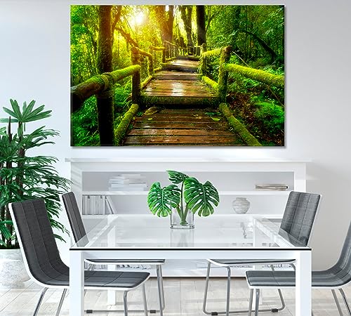 Old Wooden Bridge in Doi Inthanon National Park Thailand Canvas Print 3 Panels / 36x24 inches