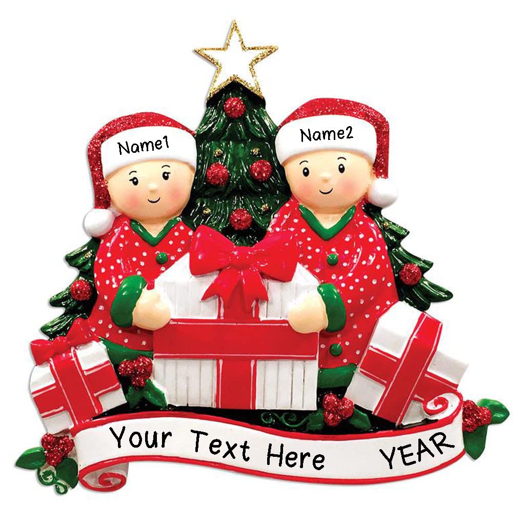 Personalized Opening Present Family of 4 Pajamas Christmas Tree Ornament Free Personalized (Family of 4)