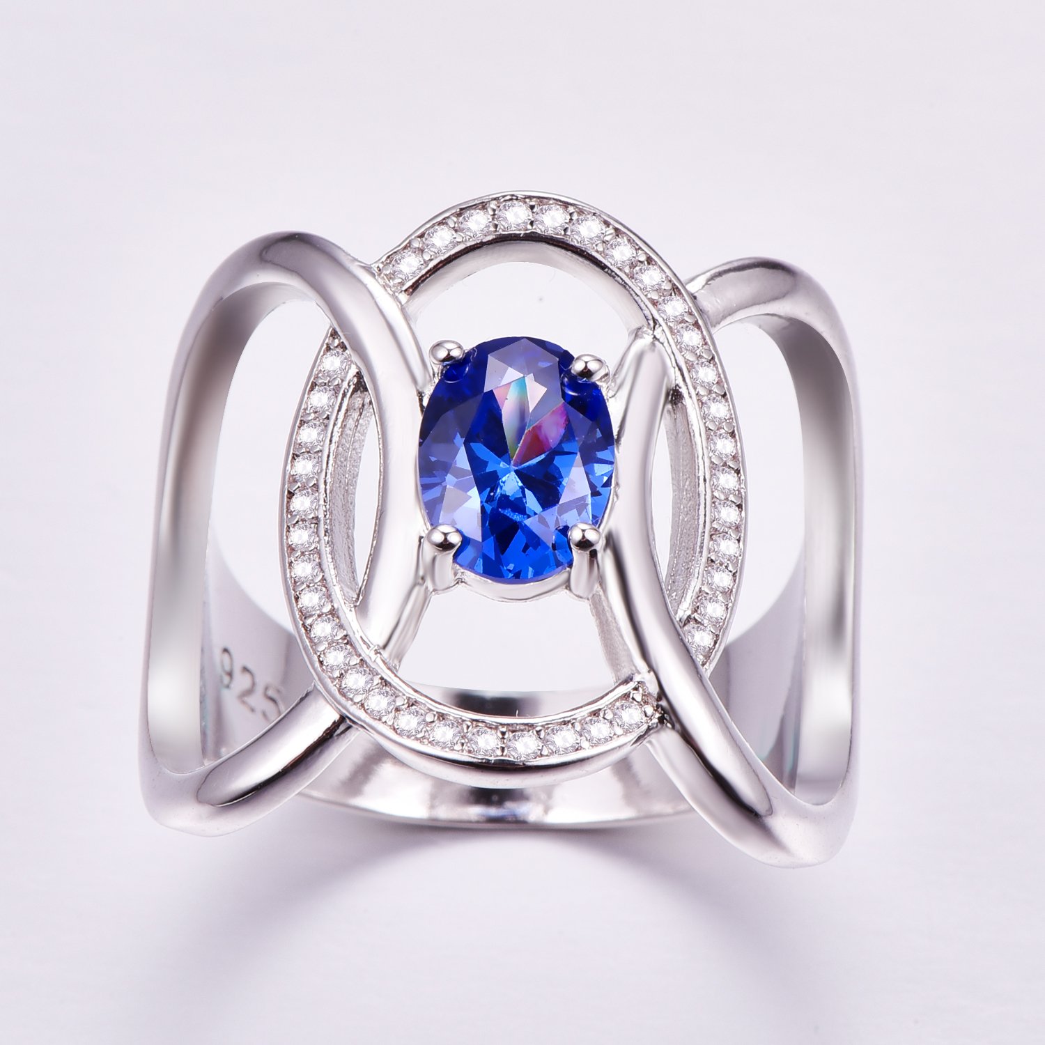 Psiroy 925 Sterling Silver Plated Simulated Tanzanite Knuckle Ring for Women Size 9