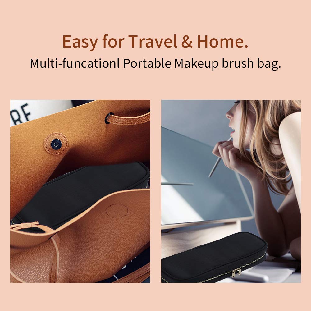 Professional Cosmetic Case-Makeup Brush Holder Organizer-Travelling Makeup Artist Case with Zipper-Waterproof Material & Multi functional Cosmetic Bag Makeup Handbag for Travel &Home Gift (Black)