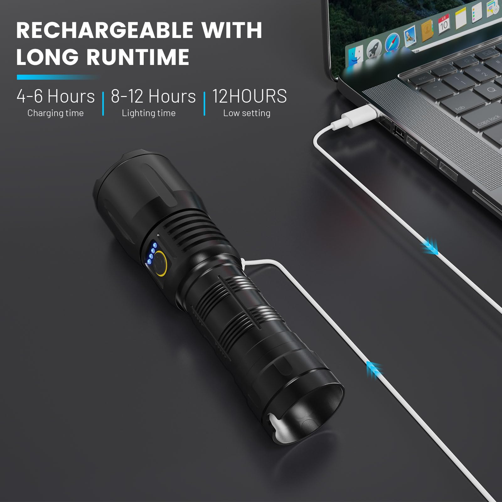 SKNSL Flashlights High Lumens Rechargeable - 900,000 Lumen High Power Flashlight, 5 Modes with Long Runtime, IPX6 Waterproof, High Powered Flash Light for Camping, Outdoors
