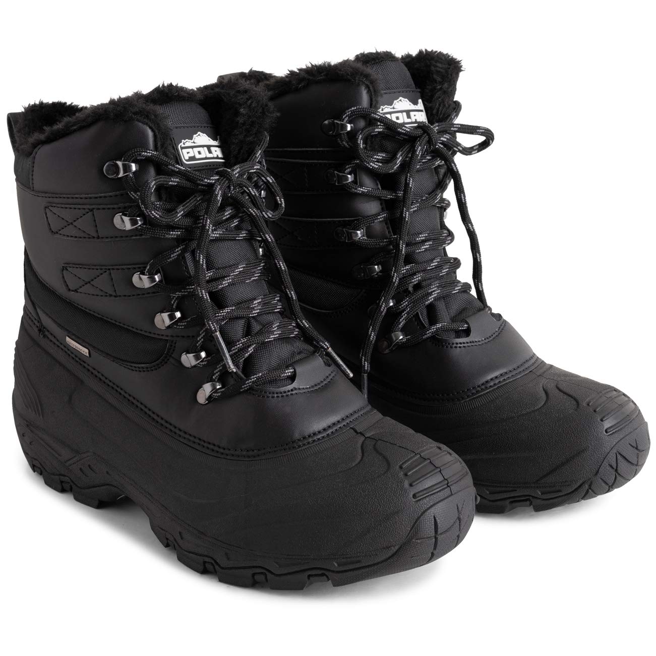 POLAR Mens Waterproof Outsole Deep Tread Fully Faux Fur Lined Winter Durable Snow Boots - Black Lace Up - EU41/US8 - YC0682