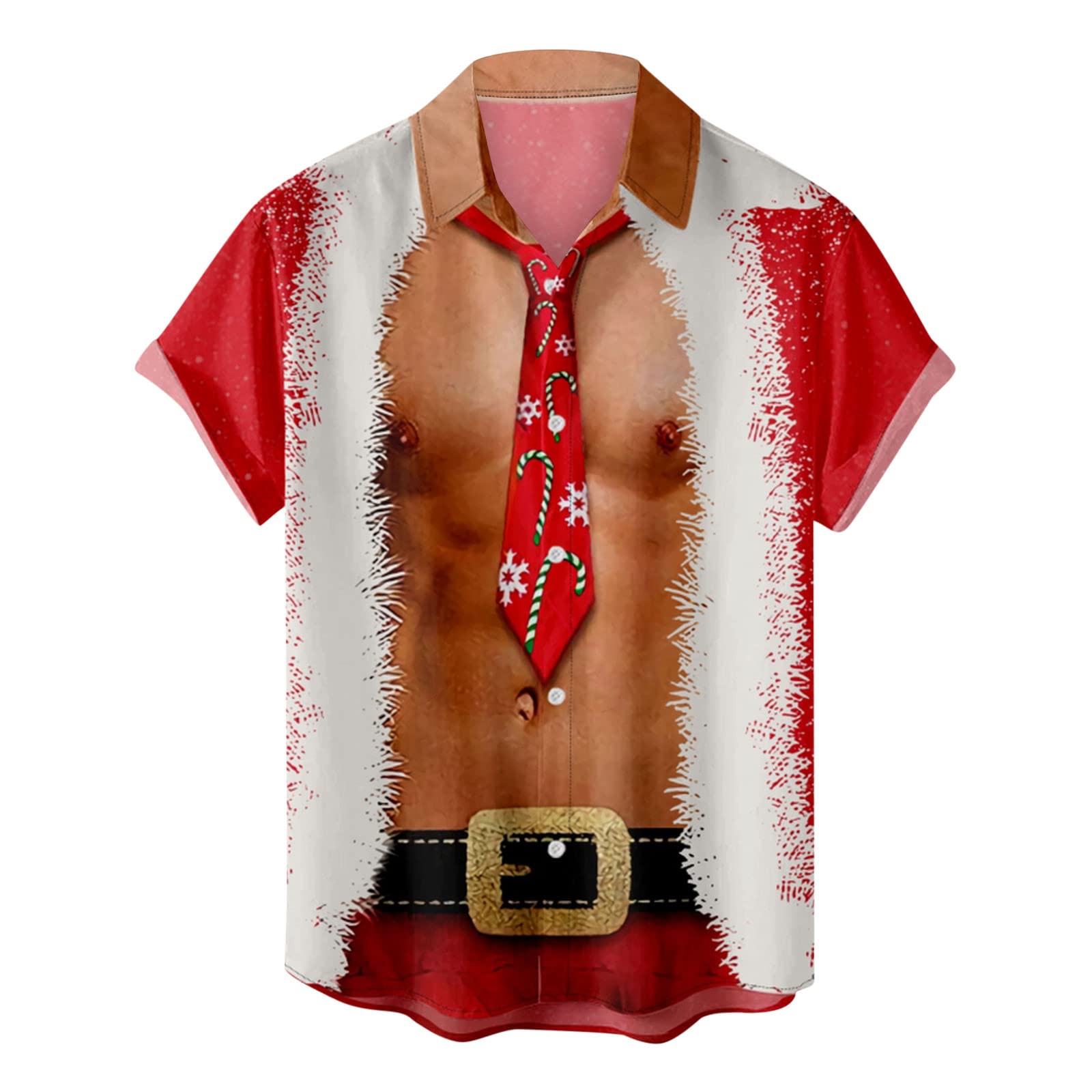 Ugly Christmas Shirts Men Short Sleeve Button Down Shirt Loose Fit Funny Santa Claus Graphic Tee Shirts