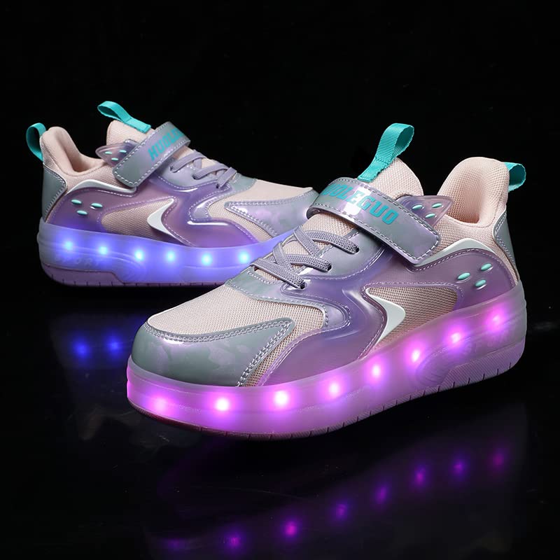 RESLIDE Roller Shoes with LED Light Two Wheels for Boys Girls Rechargeable Sport Sneaker (Pink 4.5 Big Kid)