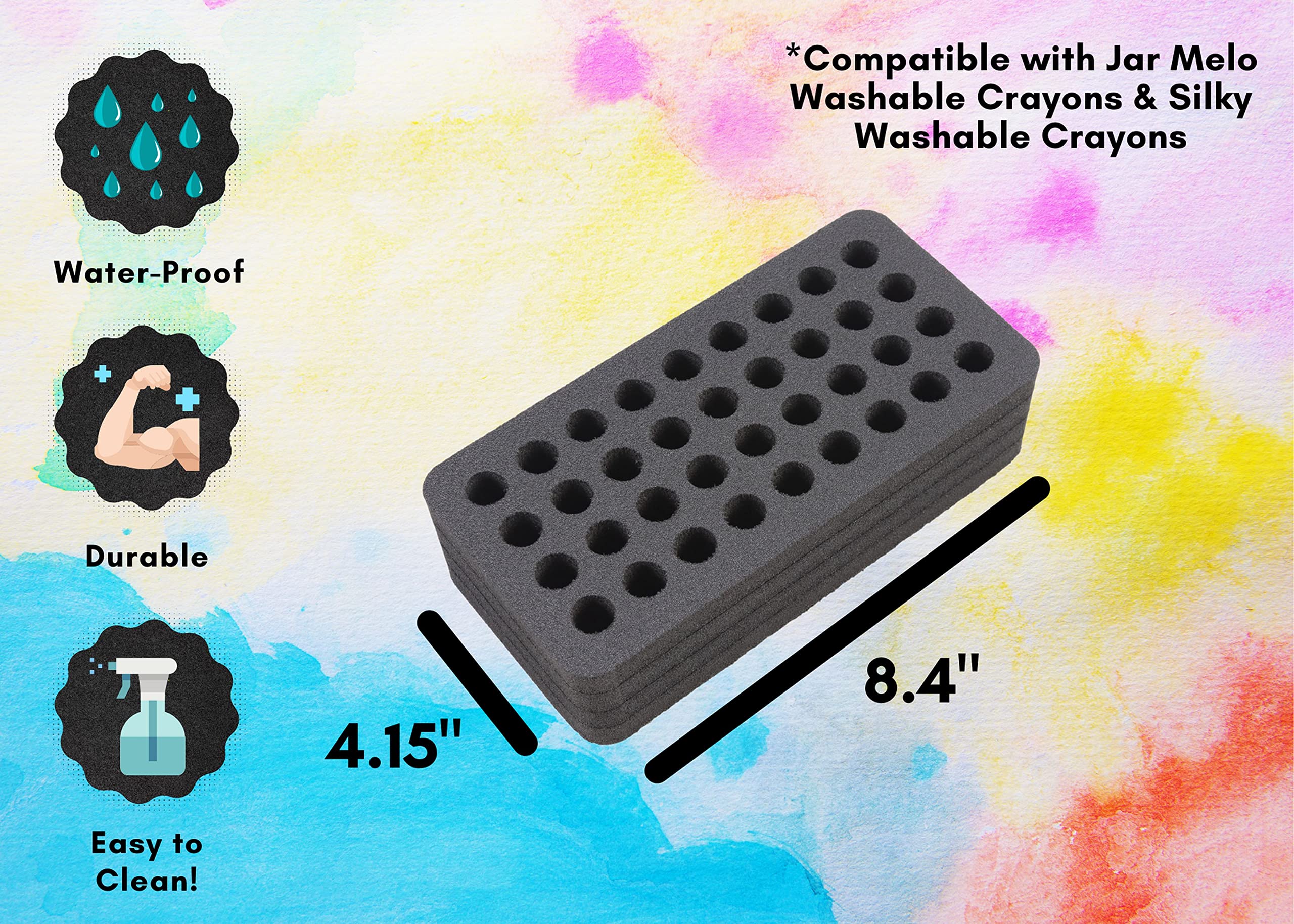 Polar Whale 2 Jumbo Washable Crayon Desk Stand Organizers Compatible with Jar Melo and Others Design Storage Tray Supply Non-Scratch Non-Rattle Washable Durable Black Foam Each Holds 36