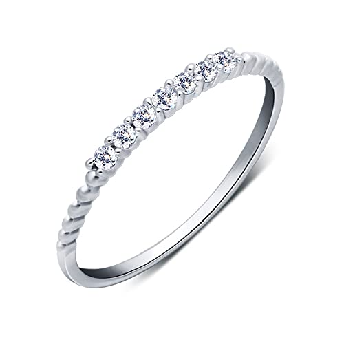 SILBERTALE 925 Sterling Silver 2MM Thin CZ Round Diamond Cubic Zirconia Ring Midi Knuckle Finger Engagement Wedding Band Stackable Rings For Her Size 4.25