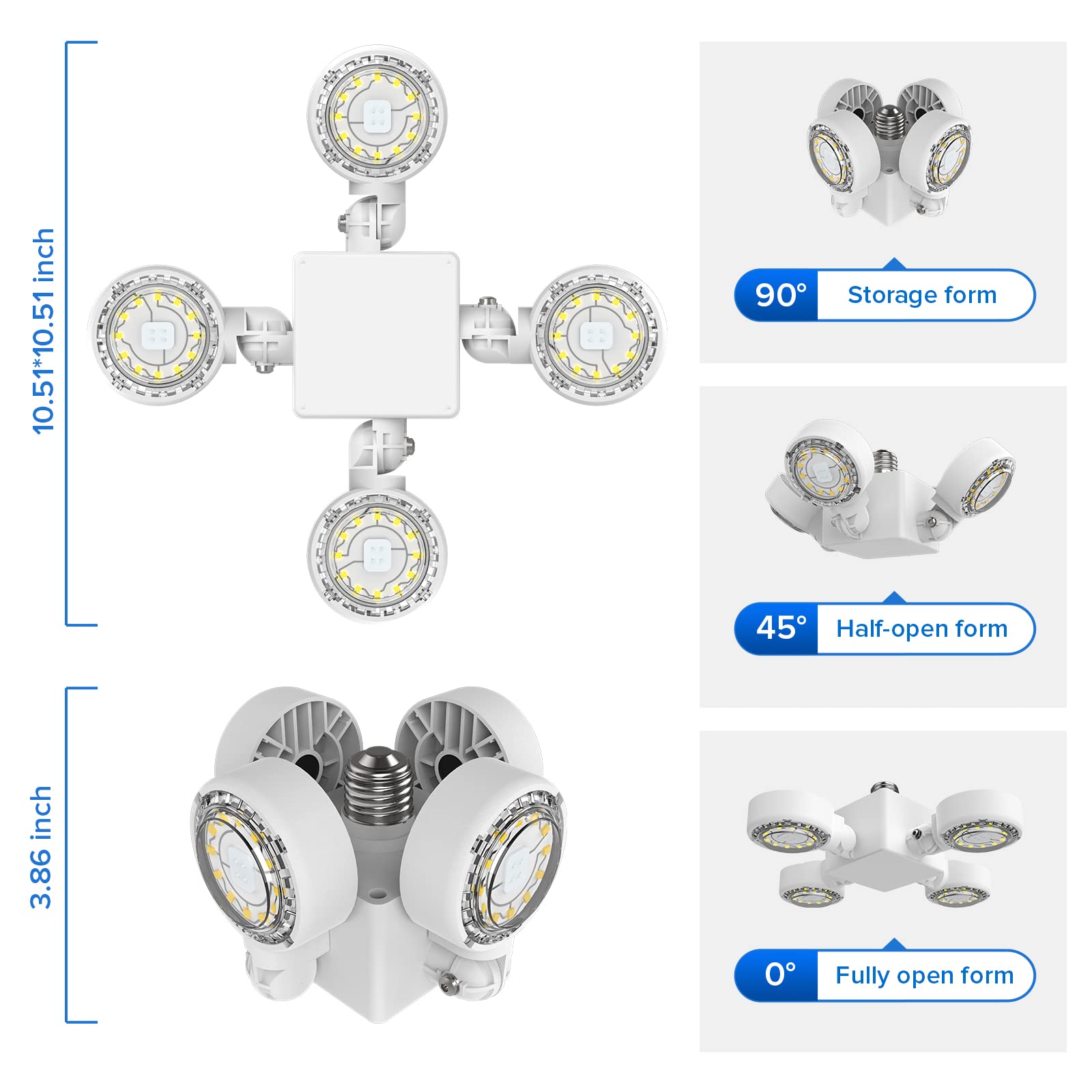 SANSI LED Garage Light, 30W (240W Equivalent) LED Shop Light 3000lm, 5000K Daylight E26 Deformable LED Garage Ceiling Light with 4 Adjustable Panels for Garage, Workshop, Basement, 5 Years Warranty