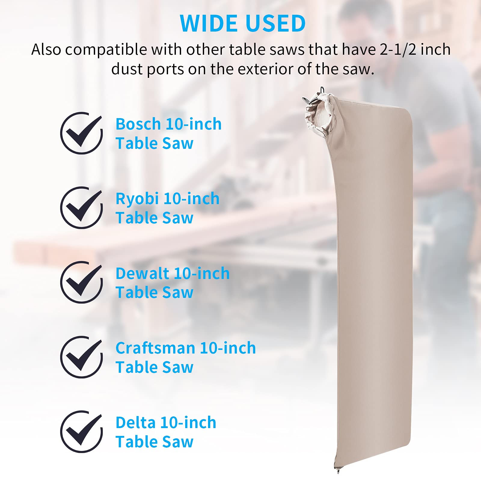 Table Saw Dust Collector Bag Replacement for Bosch/Dewalt/Ryobi/Craftsman/RIGID/Delta/Porter Cable/Metabo/Kobalt/Skilsaw 10" Tablesaws with 2.5" Dust Port | 1 Pack