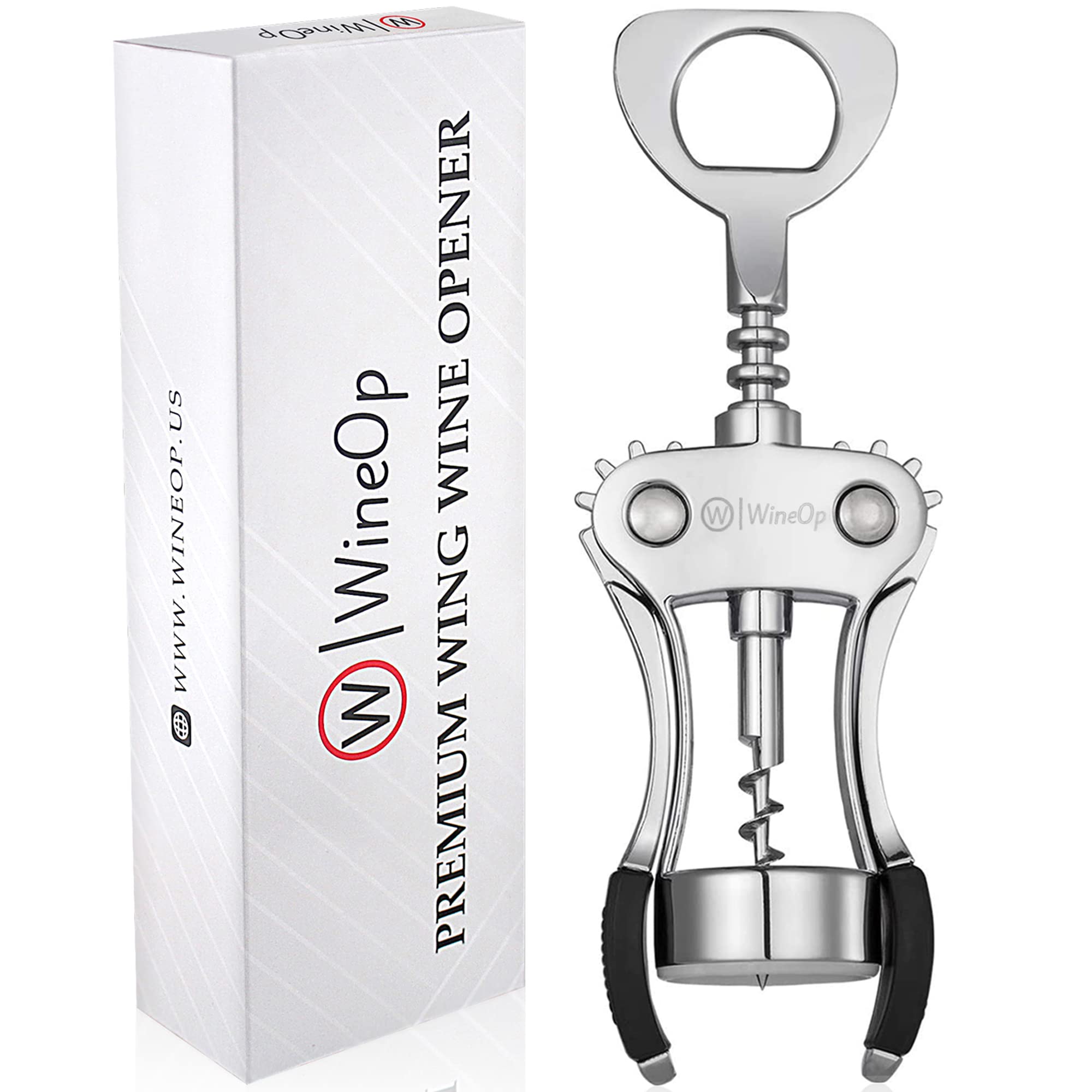 WineOp Professional Winged Wine Bottle Opener Corkscrew Beer Bottle Opener | Premium Wing Wine Opener Cork Screw for Home Kitchen Restaurant Bar Waiters Bartenders Multifunctional Easy Use Cork Opener