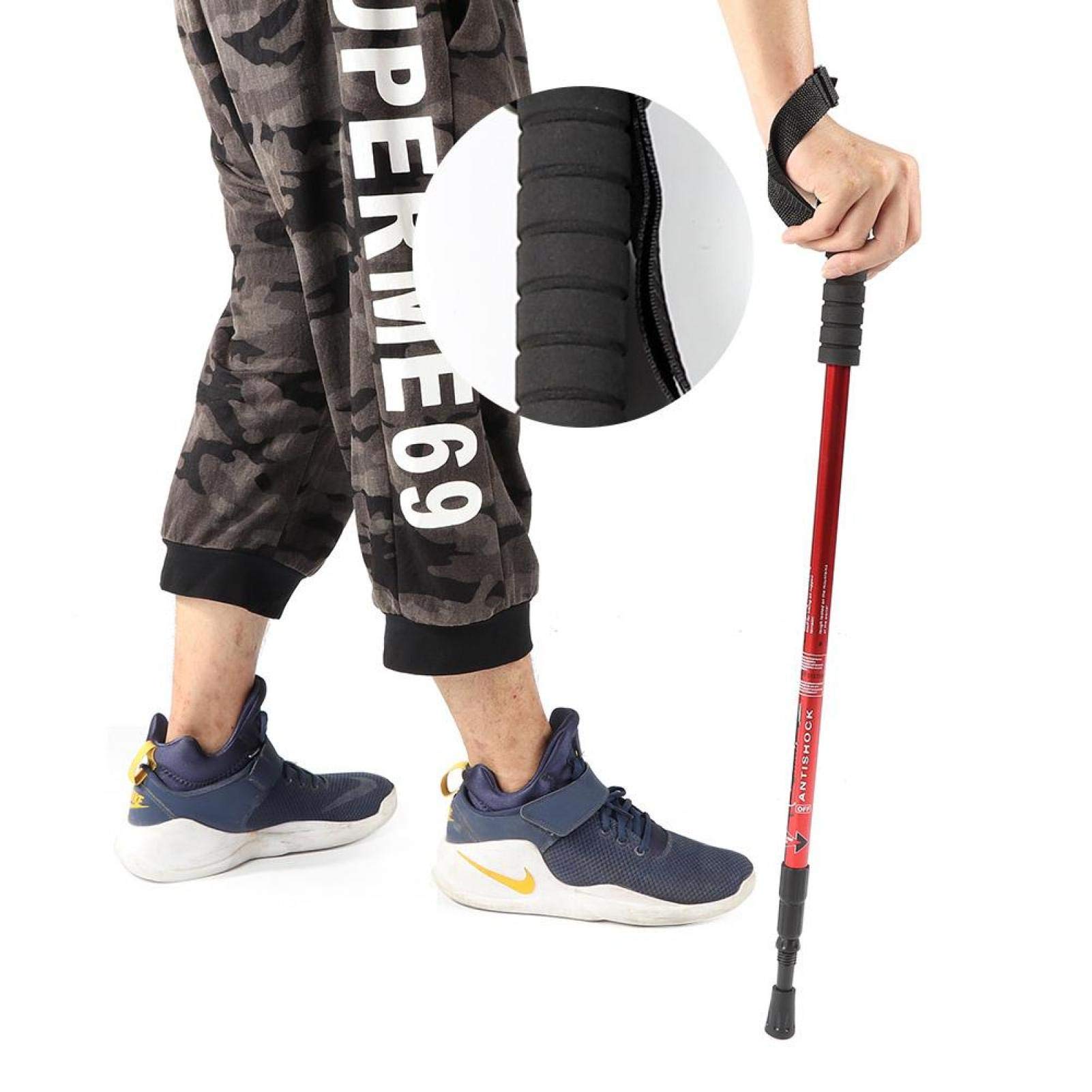 Walking Cane Carbon Fiber Portable Retractable Walking Stick Lightweight Cane with Ergonomic Handle Ideal Daily Living Aid for Limited Mobility(Red)