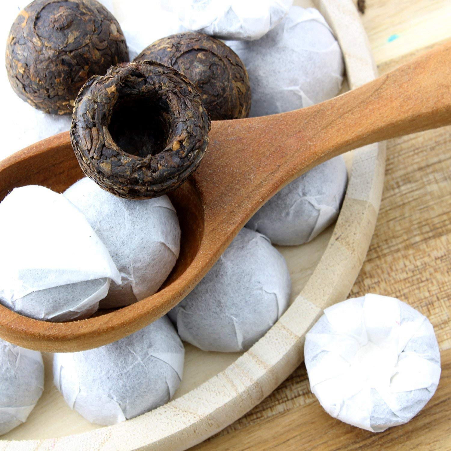 Pu-erh Tea Ball Cakes (20-pack), 20 Pu'er Tea Tuo Cha Bird's Nest Shape Cakes, Fermented Loose Leaf Pu erh Tea, 60+ Servings in Square Black Metal Tin
