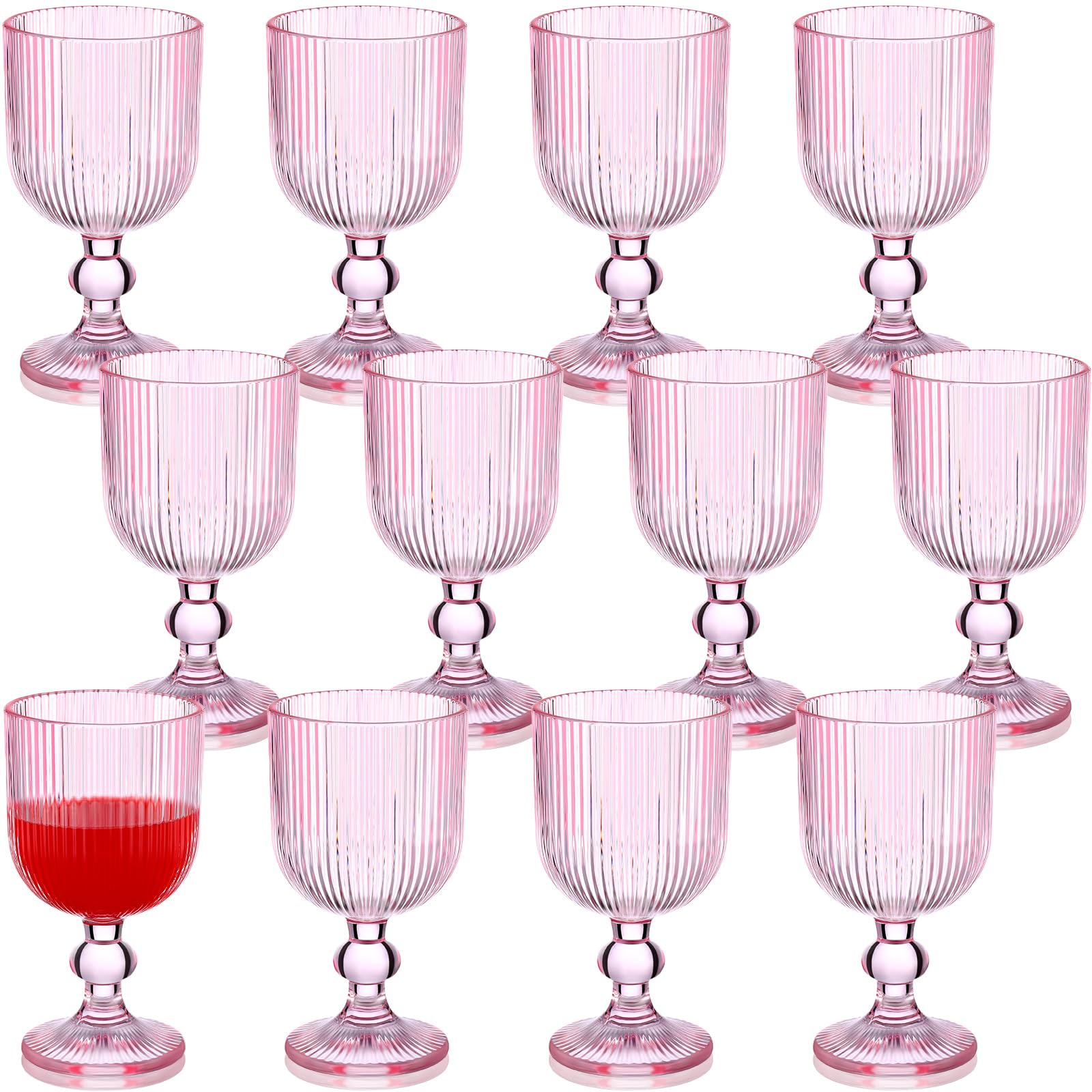 Roshtia 12 Packs Pink Glass Goblet 9 oz Wine Glasses Colored Modern Drinking Glassware Vintage Style Drinking Glass for Wine Soda Juice Water Liquor for Dinner Parties Wedding Bars Restaurants