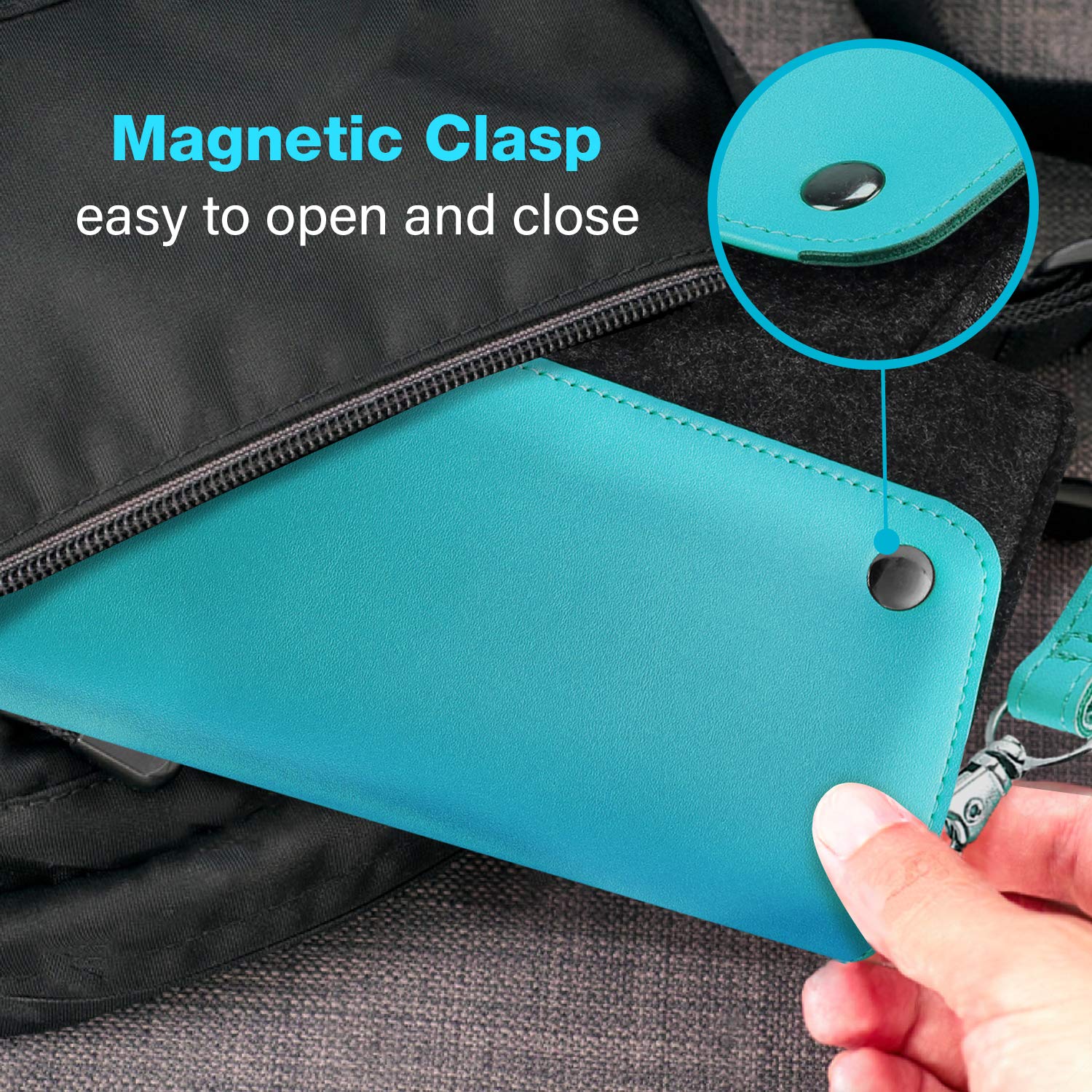 Polaland Switch Lite Felt Case, Portable Carrying Leather Bag Slim Protective Travel Pouch for Nintendo Switch Lite 2019 with 4 Game Cartridges Holders and Magnetic Clasp –Turquoise