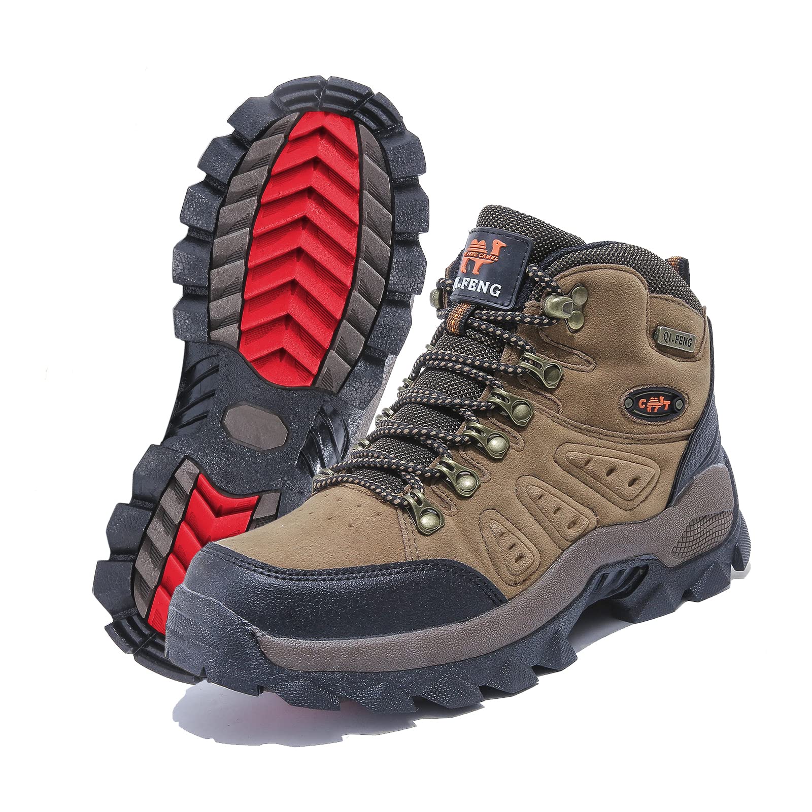 SPUKEP Women Hiking Boots Waterproof Mid Work Shoes Lace Up Walking Trekking Mountain Outdoor, Size 8