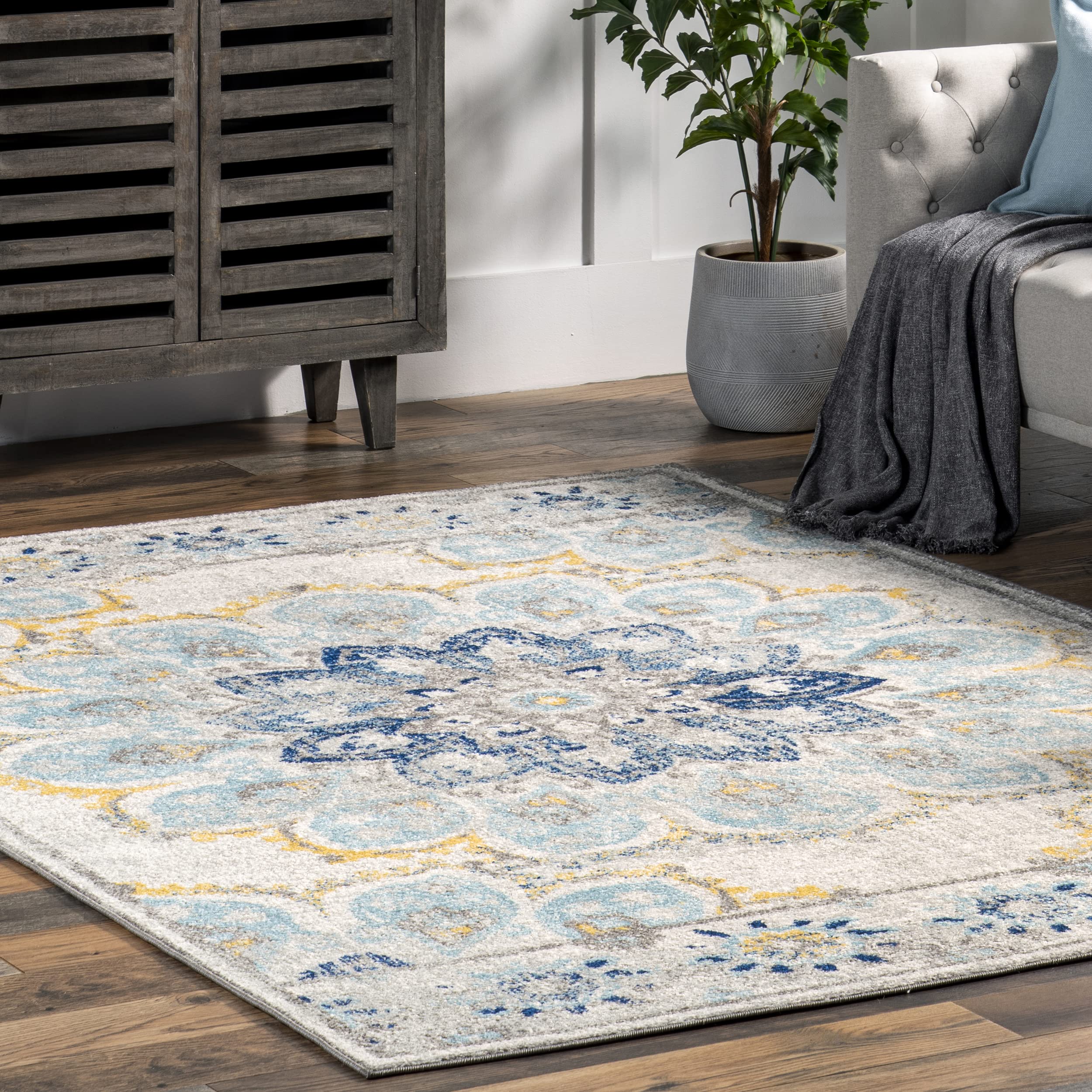 nuLOOM Kiyoko Vintage Floral Area Rug, 7x9, Blue
